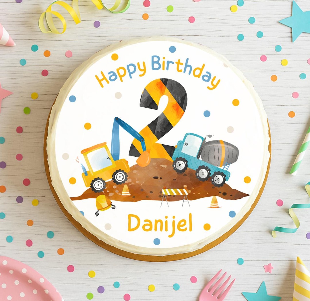 Excavator Cake Topper for 2nd Birthday – Personalized With Name ...