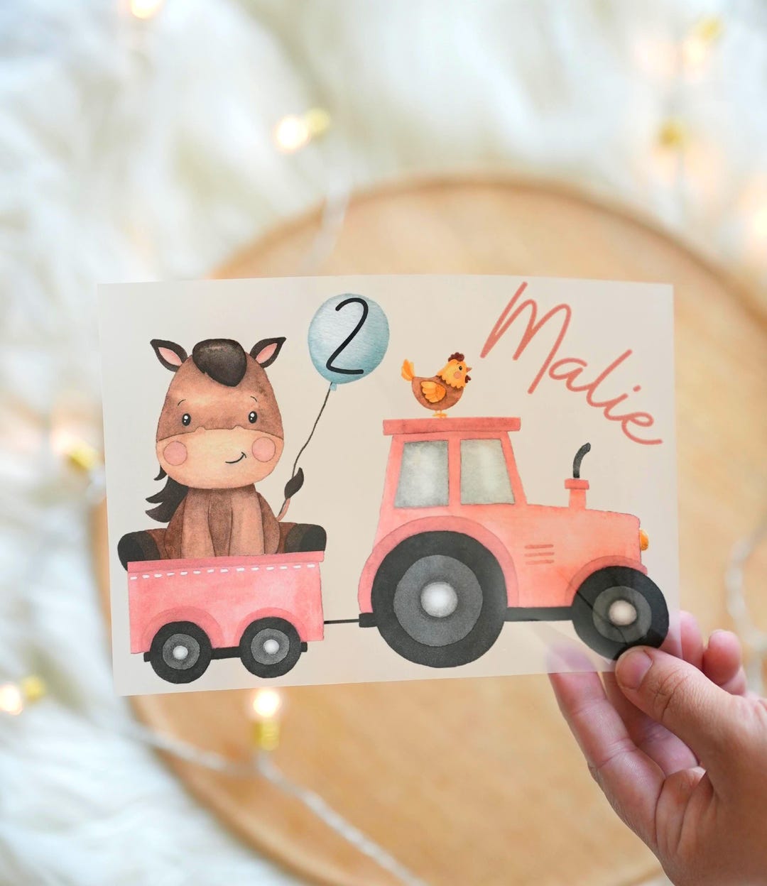 Iron-on Transfer of a Pink Tractor With Horse – Personalized With Name ...