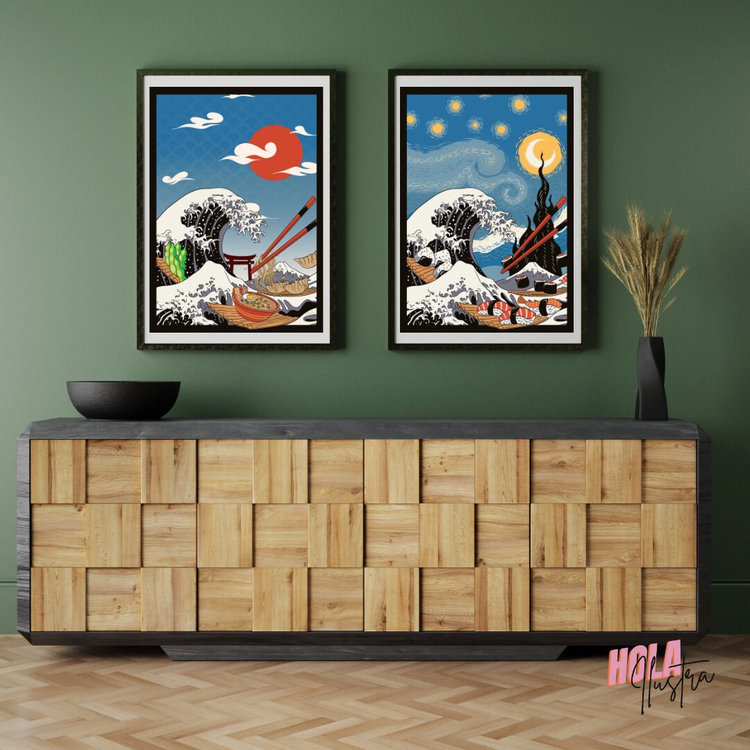 Great Wave Edamame and Ramen Poster Retro Japanese Food - Etsy