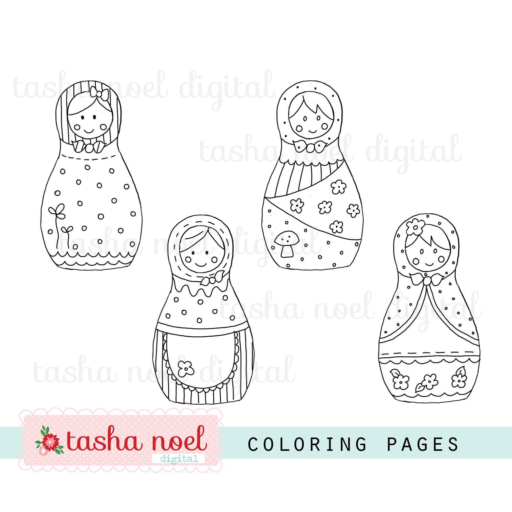 Nesting Doll Coloring Pages, Babushka Printable Coloring Page, Girl ...