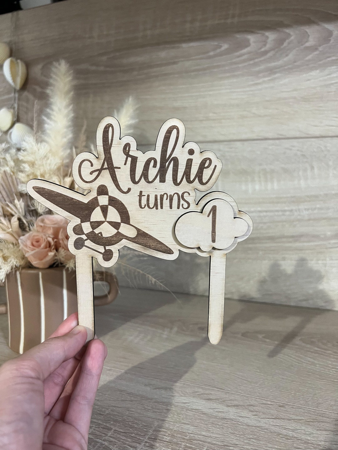 Cake Topper, Wood Cake Topper, Airplane Cake Topper, Personalised Cake ...
