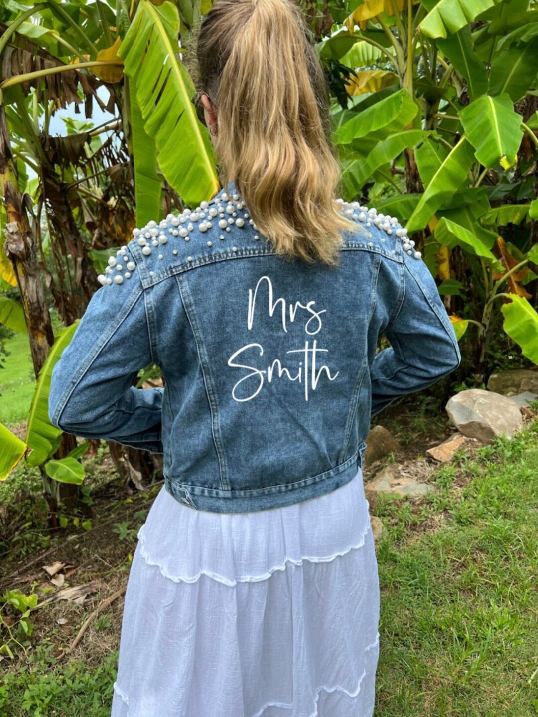 Pearl Bride Denim Jacket, Customised Bride Denim Jacket, Bride Jacket ...