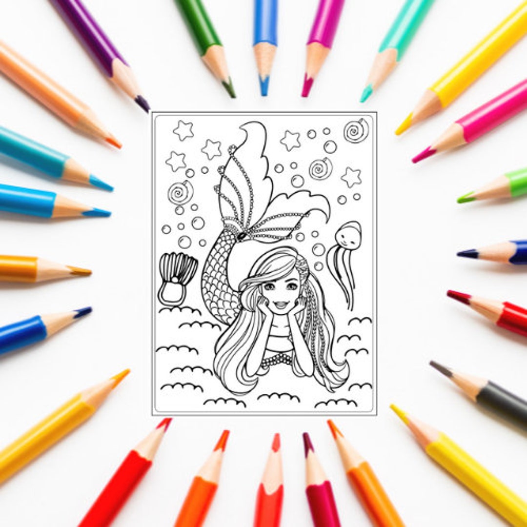100 Page Digital Mermaid Kids Coloring Book - Etsy