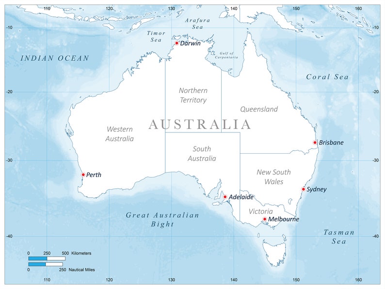 Digital Map of Australia for Download High-resolution Map - Etsy