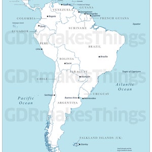 High Resolution Digital Color Map of South America, Including Countries ...