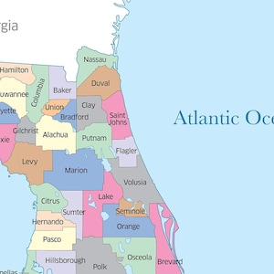 High Resolution Digital Color Map of the Counties of the State of ...