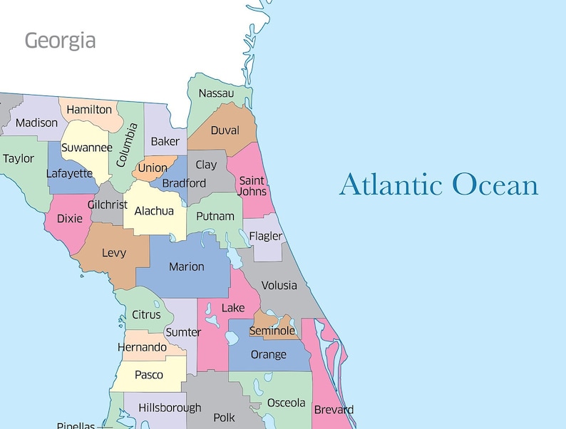 High Resolution Digital Color Map of the Counties of the State of ...