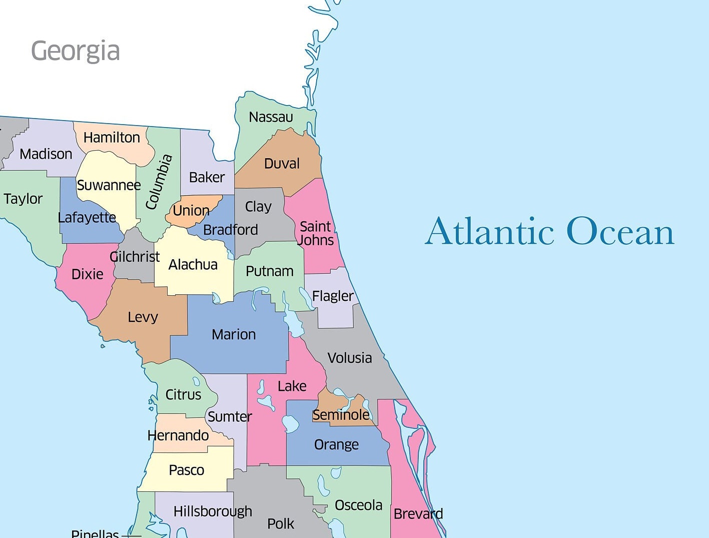High Resolution Digital Color Map of the Counties of the State of ...