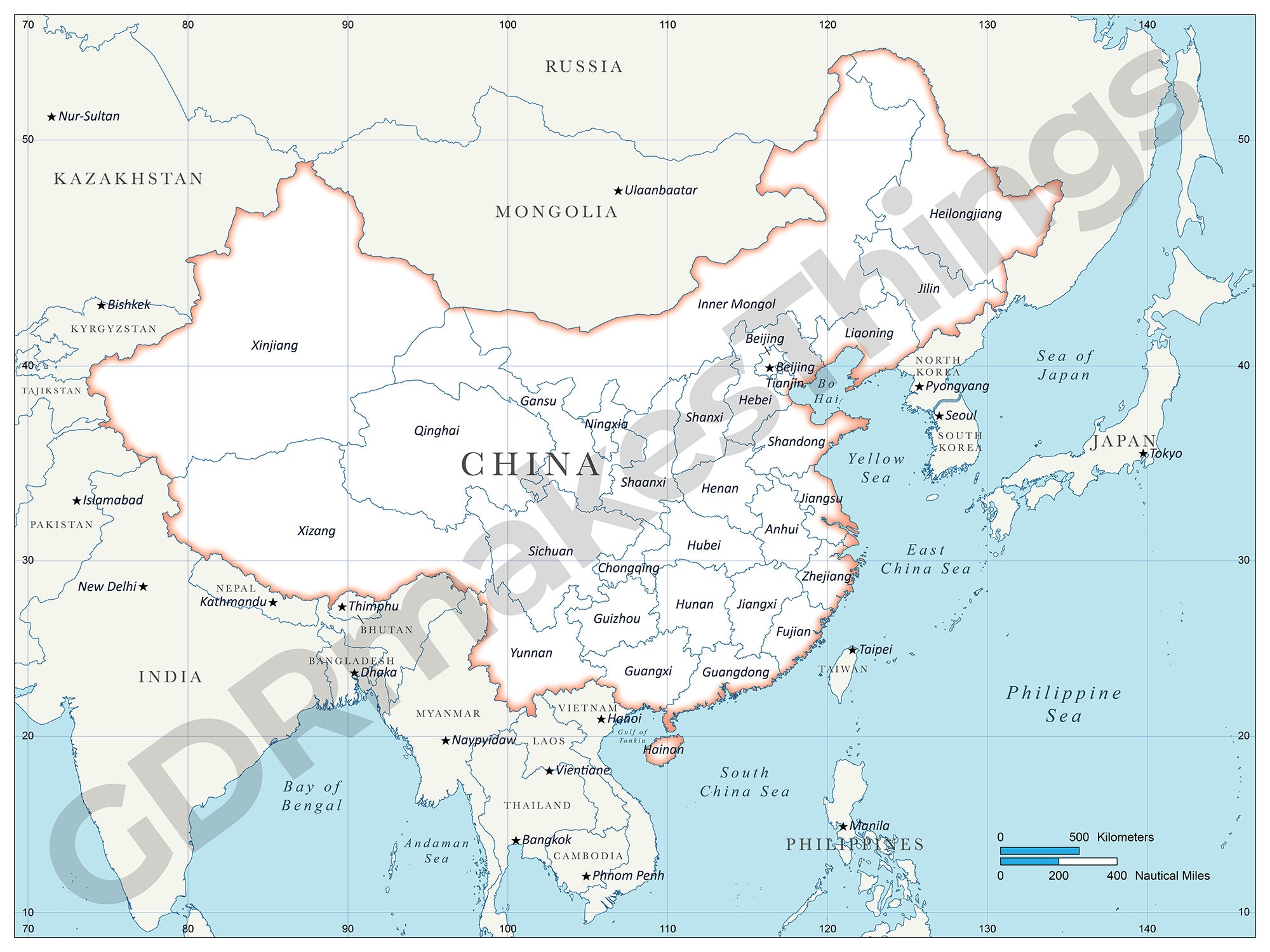 Digital Map of China and Provinces of the People's Republic of China ...