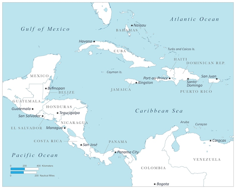 Digital Map of Central America and the Caribbean High-resolution Maps ...