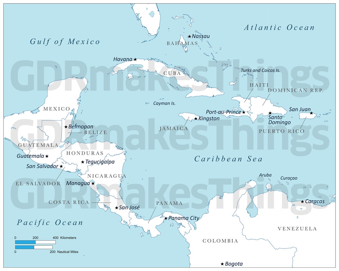 Digital Map of Central America and the Caribbean High-resolution Maps ...