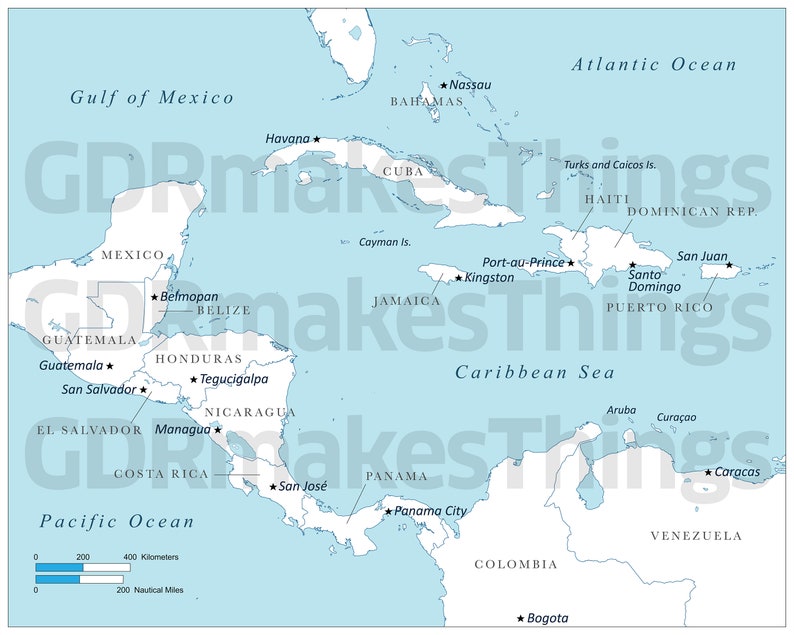 Digital Map of Central America and the Caribbean High-resolution Maps ...