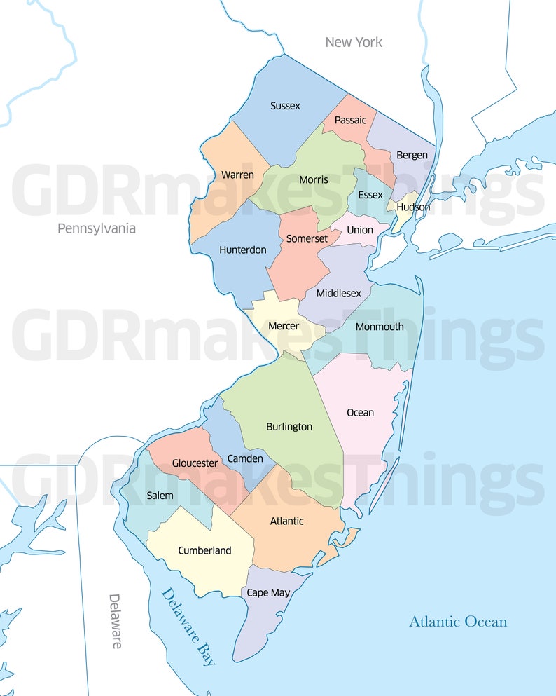 High Resolution Digital Color Map of the Counties of the State of New ...