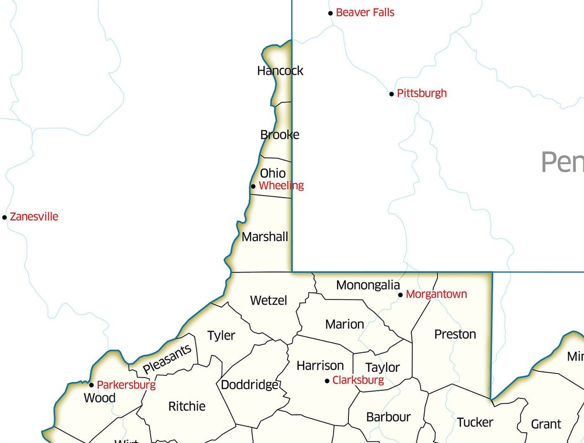 High Resolution Digital Color Map of the State of West Virginia ...