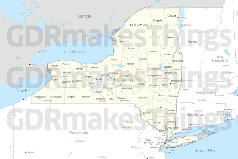 High Resolution Digital Color Map of the Counties of the State of New ...