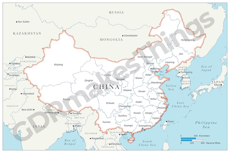 Mapa digital de China y Provincias de la República Popular China para ...