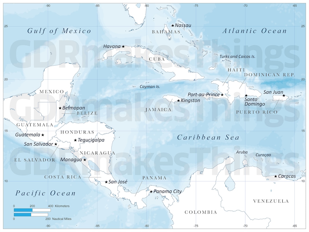 Digital Map of Central America and the Caribbean | High-resolution Maps ...