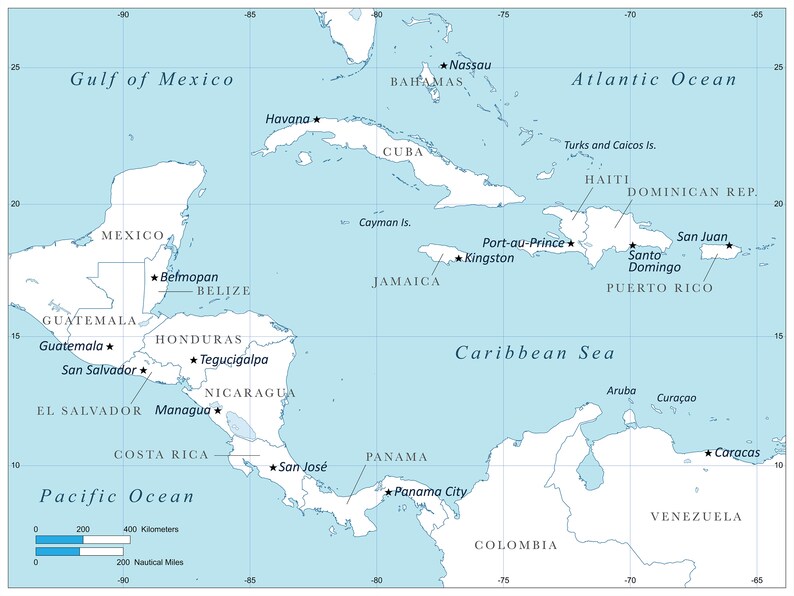 Digital Map of Central America and the Caribbean - Etsy