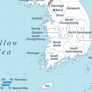 High Resolution Digital Color Map of South Korea, Includes Country ...