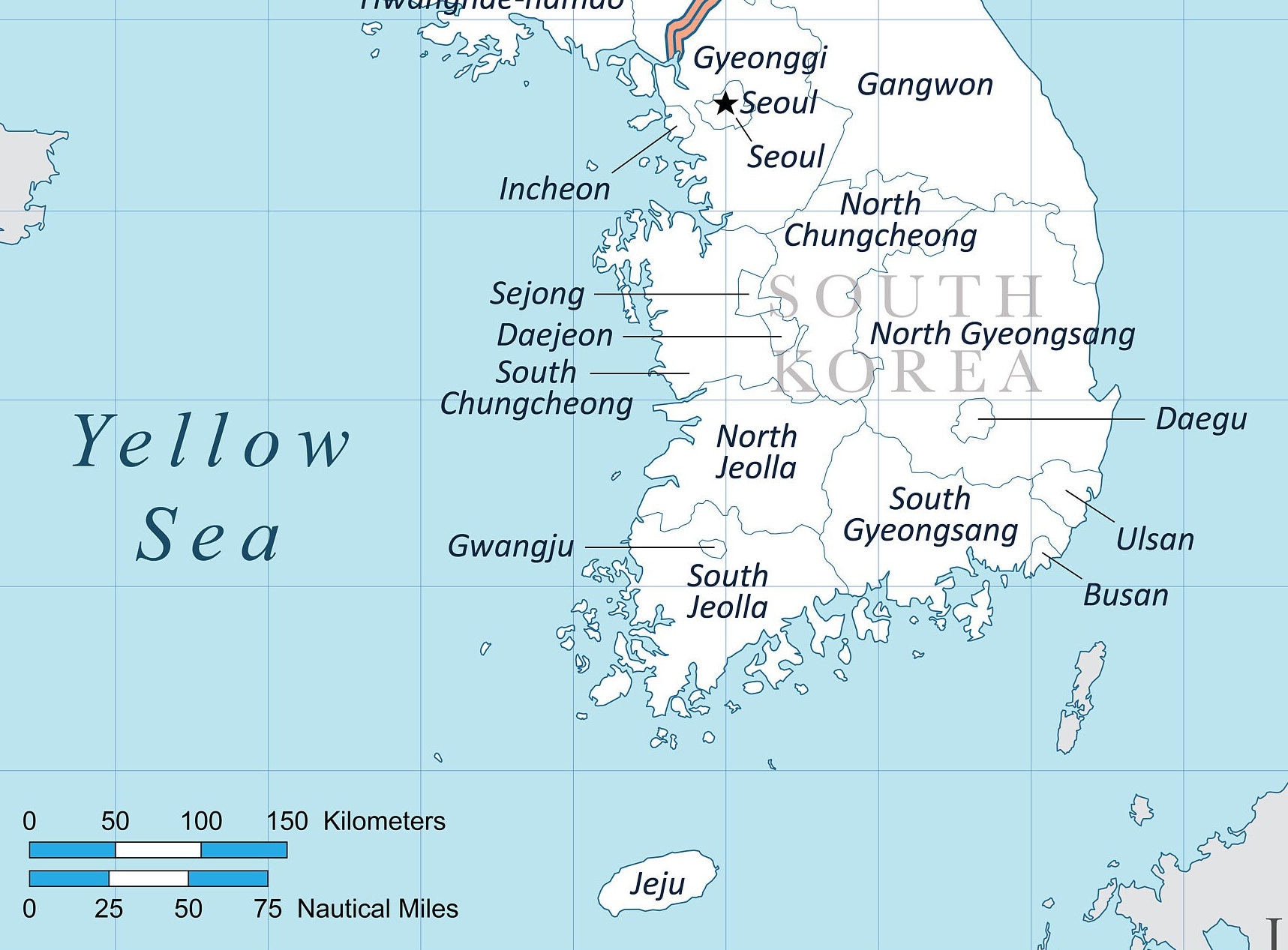 High Resolution Digital Color Map of South Korea, Includes Country ...