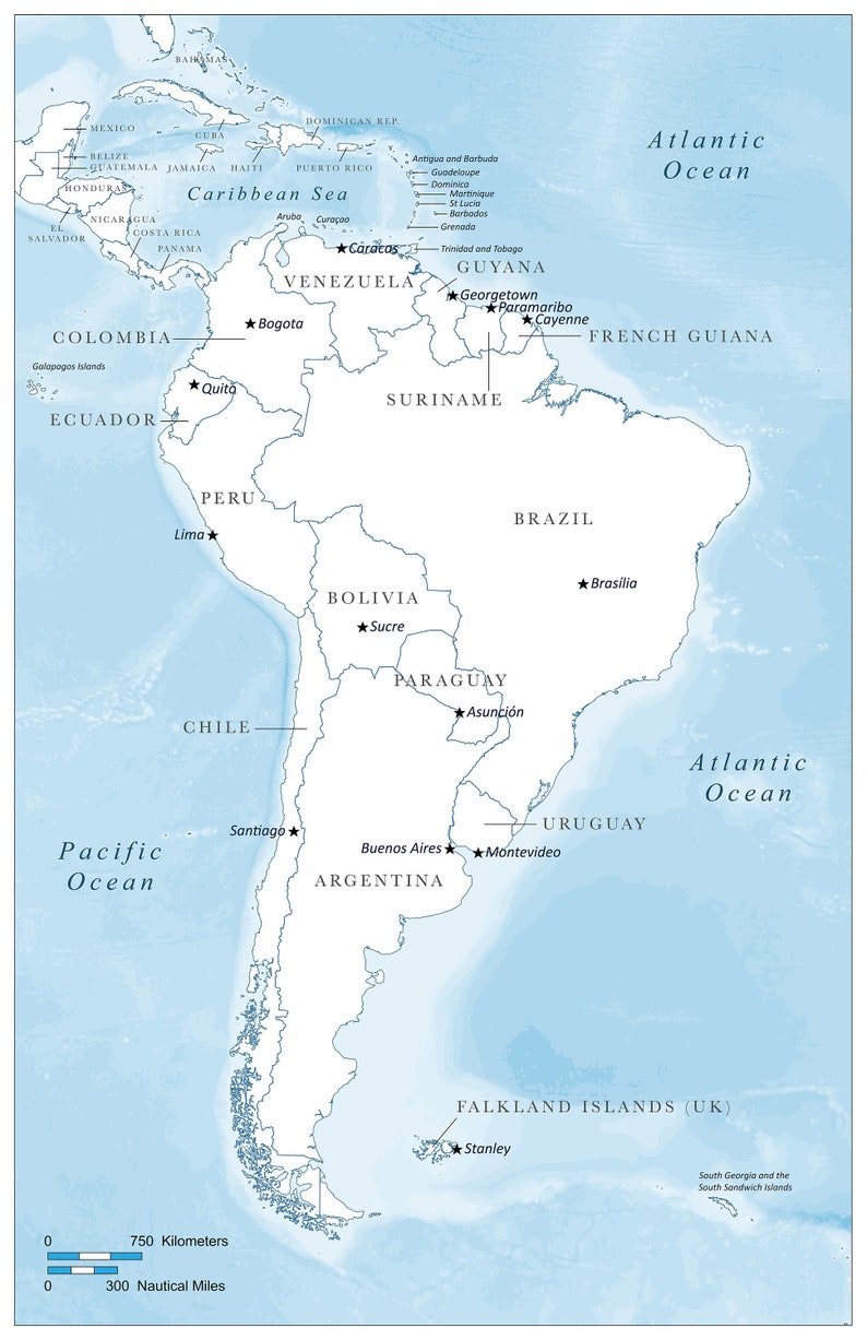 High Resolution Digital Color Map of South America Including - Etsy