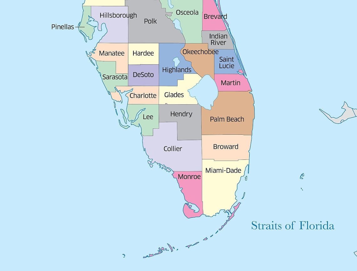 High Resolution Digital Color Map of the Counties of the State of ...