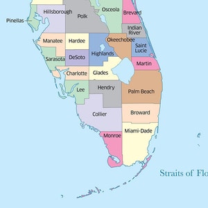 High Resolution Digital Color Map of the Counties of the State of ...