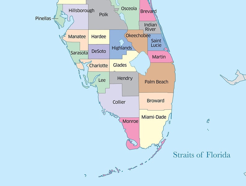 High Resolution Digital Color Map of the Counties of the State of ...
