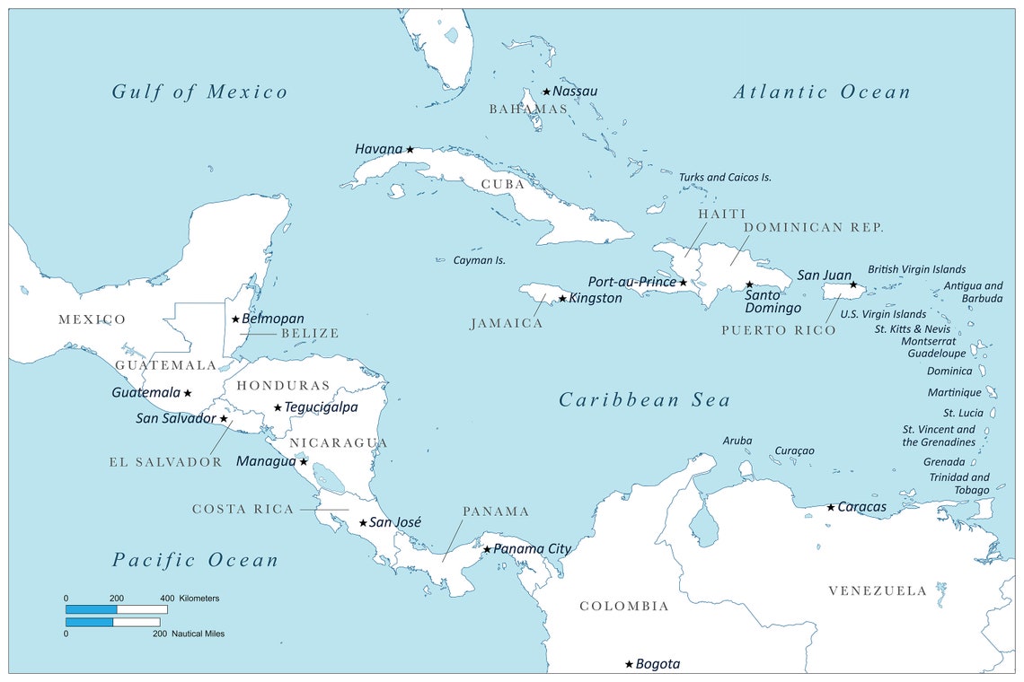 Digital Map of Central America and the Caribbean High-resolution Maps ...
