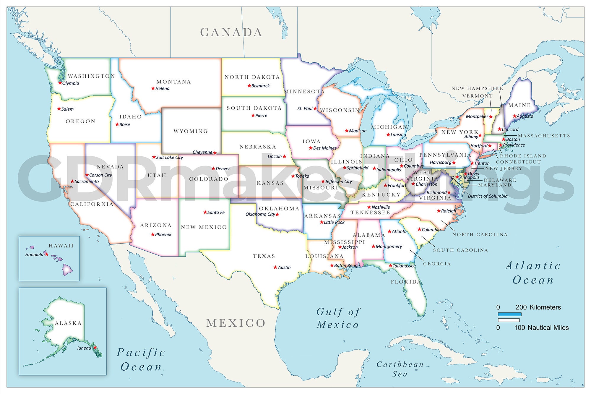Digital Political Map of the United States of America, Including All 50 ...