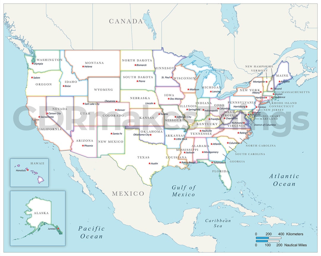 Digital Political Map of the United States of America, Including All 50 ...