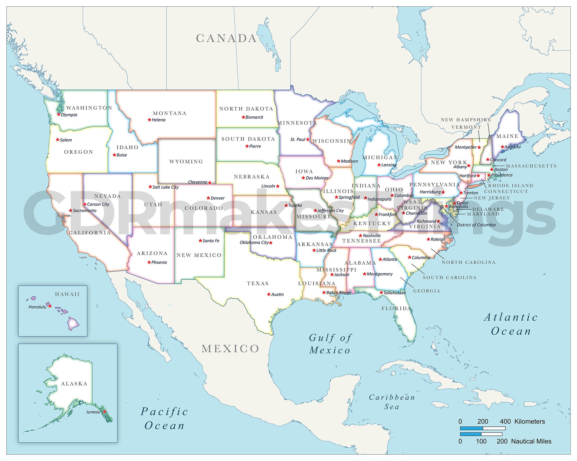 Us Political Map With Cities