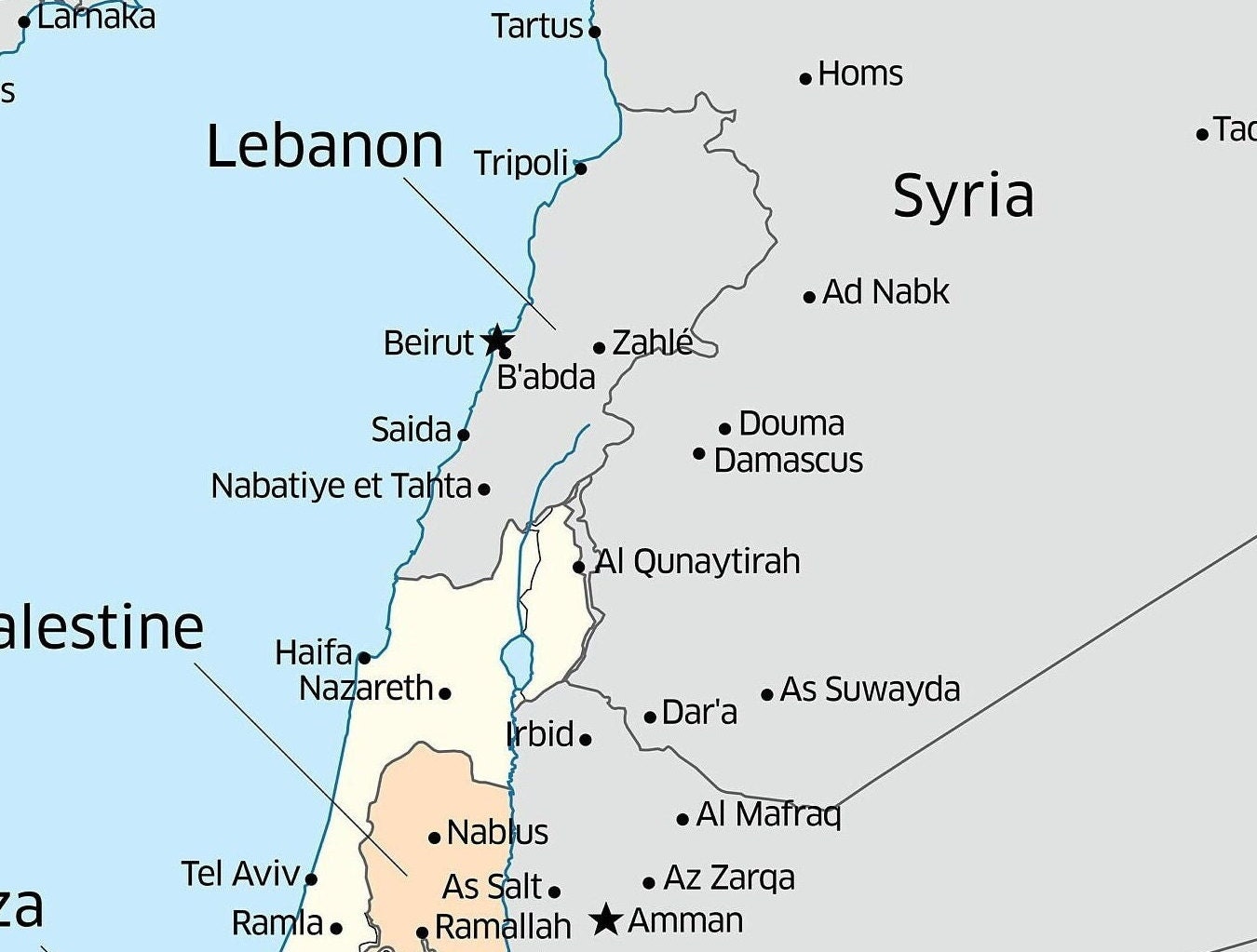 Digital Map of the Eastern Mediterranean Including Israel, Palestine ...
