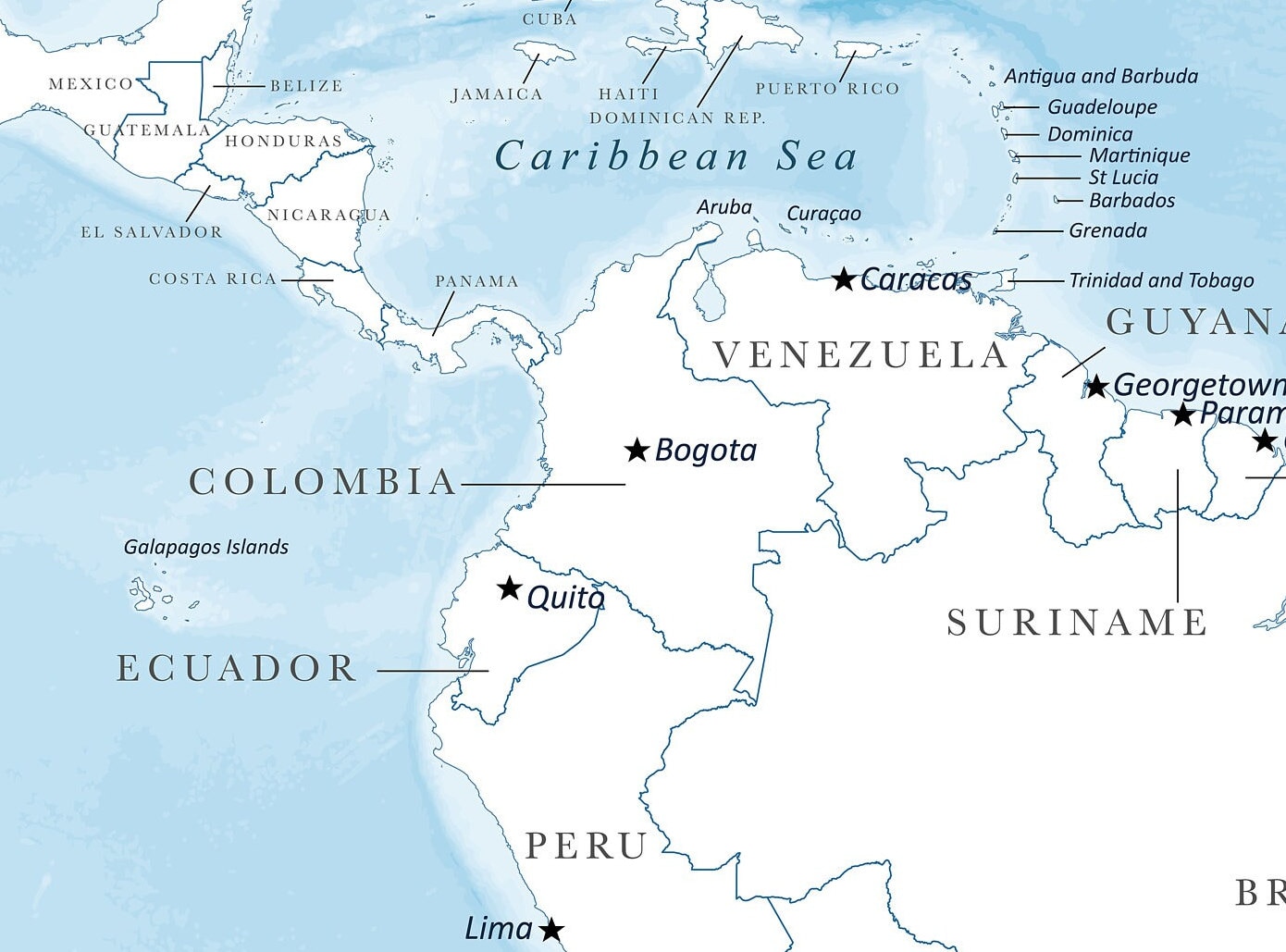 High Resolution Digital Color Map of South America, Including Countries ...