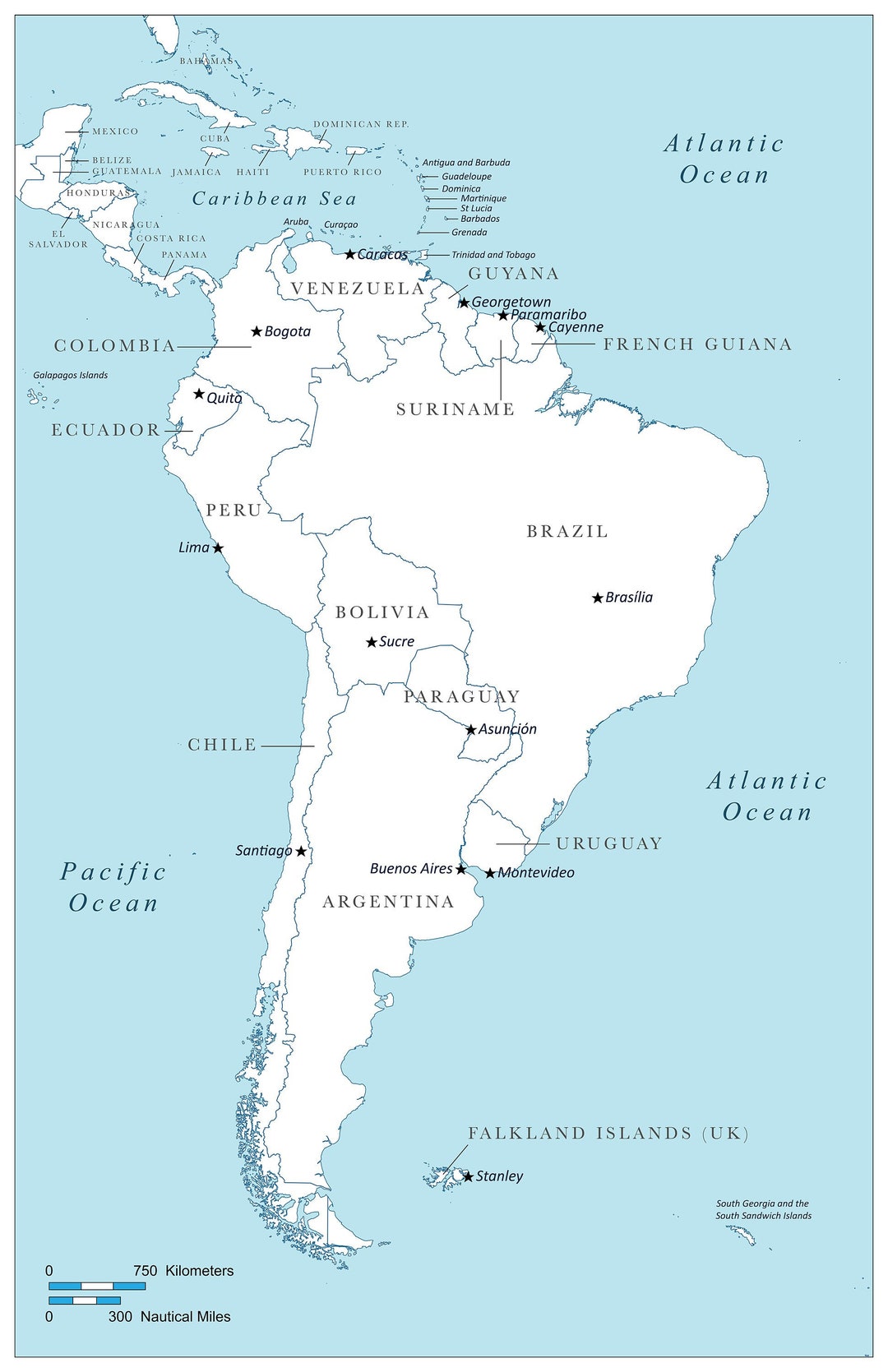 High Resolution Digital Color Map of South America Including - Etsy