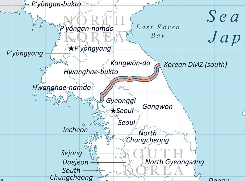 High Resolution Digital Color Map of South Korea, Includes Country ...