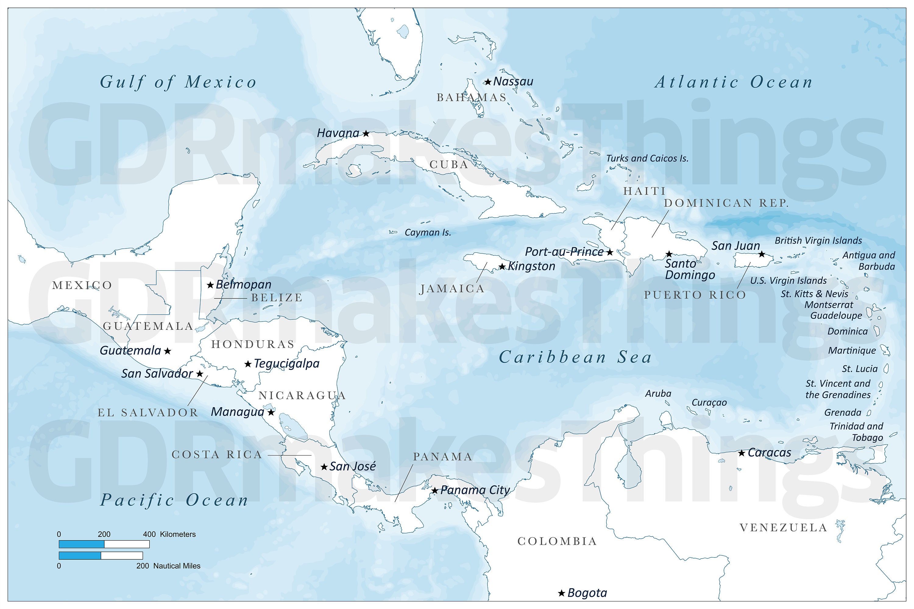 Digital Map of Central America and the Caribbean | High-resolution Maps ...