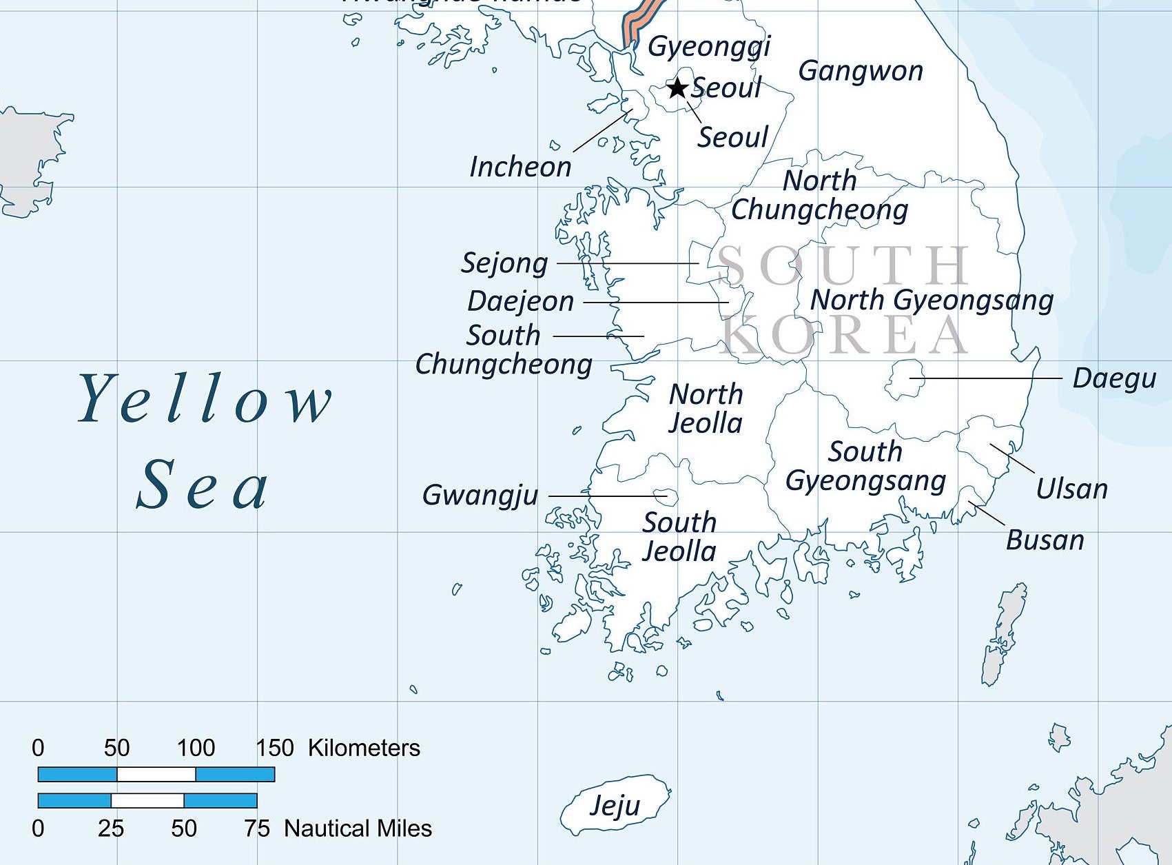 High Resolution Digital Color Map of South Korea, Includes Country ...