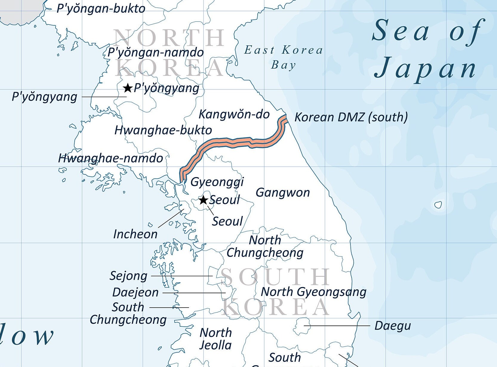 High Resolution Digital Color Map of South Korea, Includes Country ...
