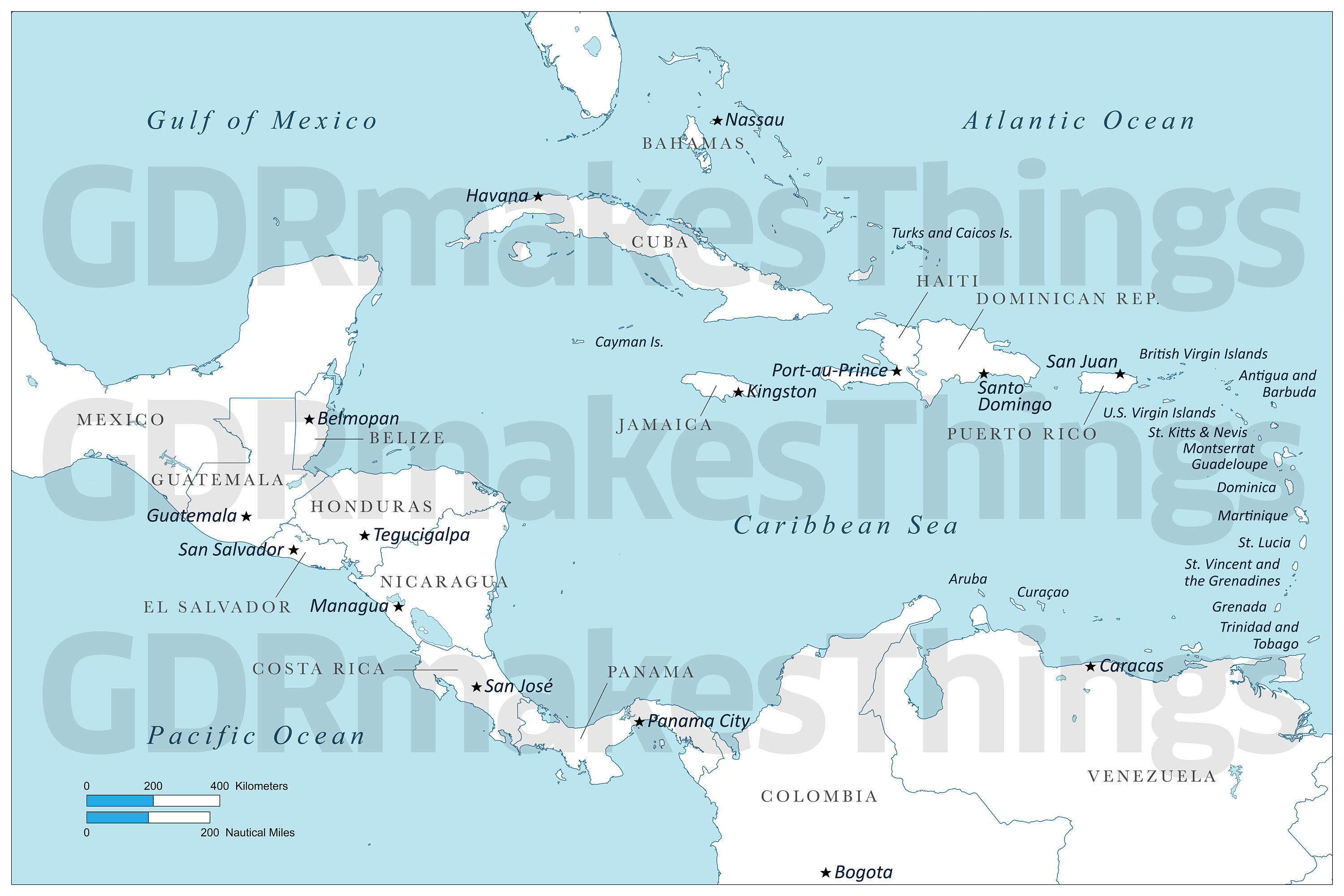 Digital Map of Central America and the Caribbean High-resolution Maps ...