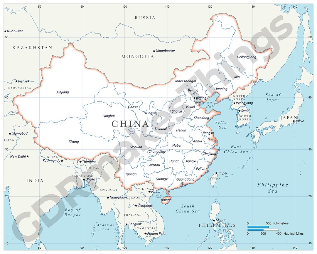 Digital Map of China and Provinces of the People's Republic of China ...