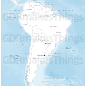 High Resolution Digital Color Map of South America, Including Countries ...