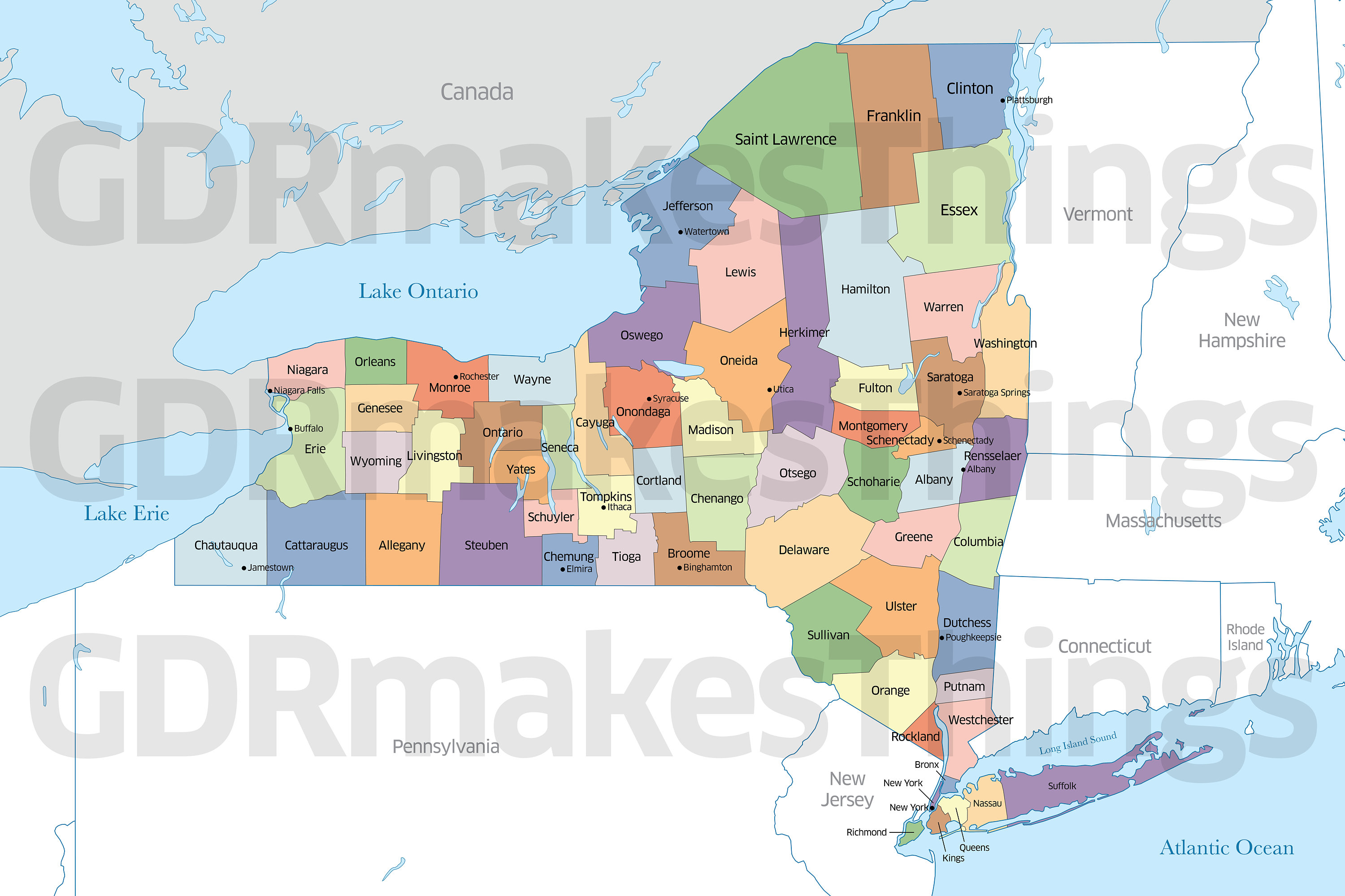 High Resolution Digital Color Map of the Counties of the State - Etsy