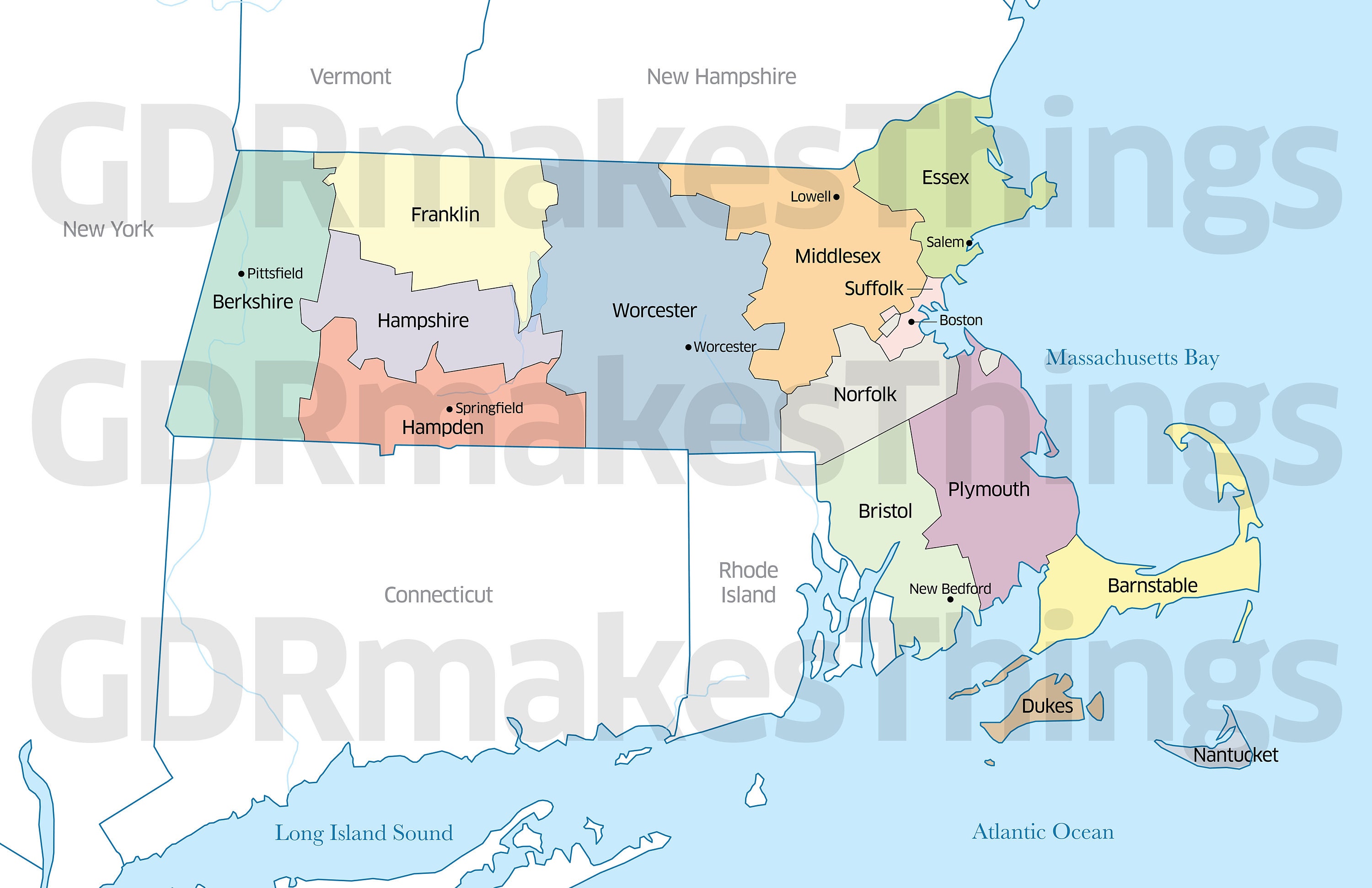 High Resolution Digital Color Map of the Counties of the State of ...