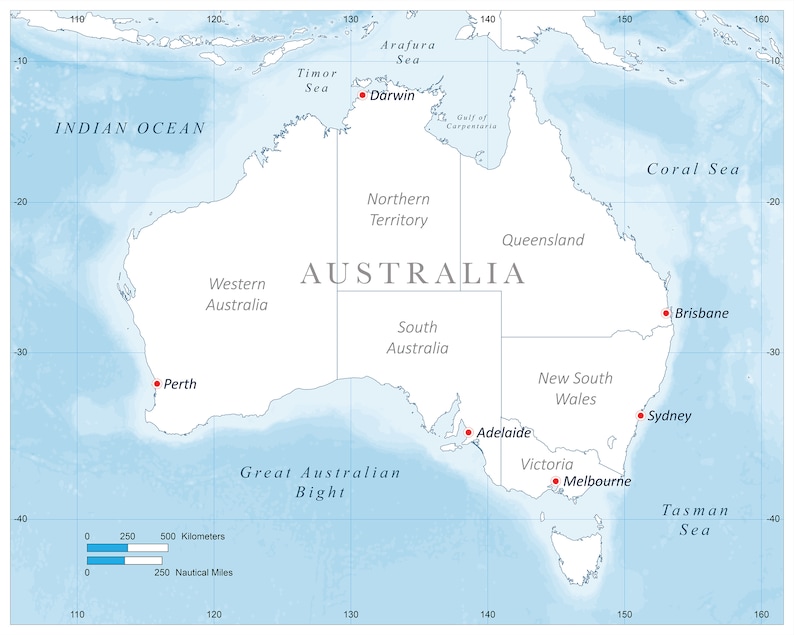 Digital Map of Australia for Download High-resolution Map - Etsy
