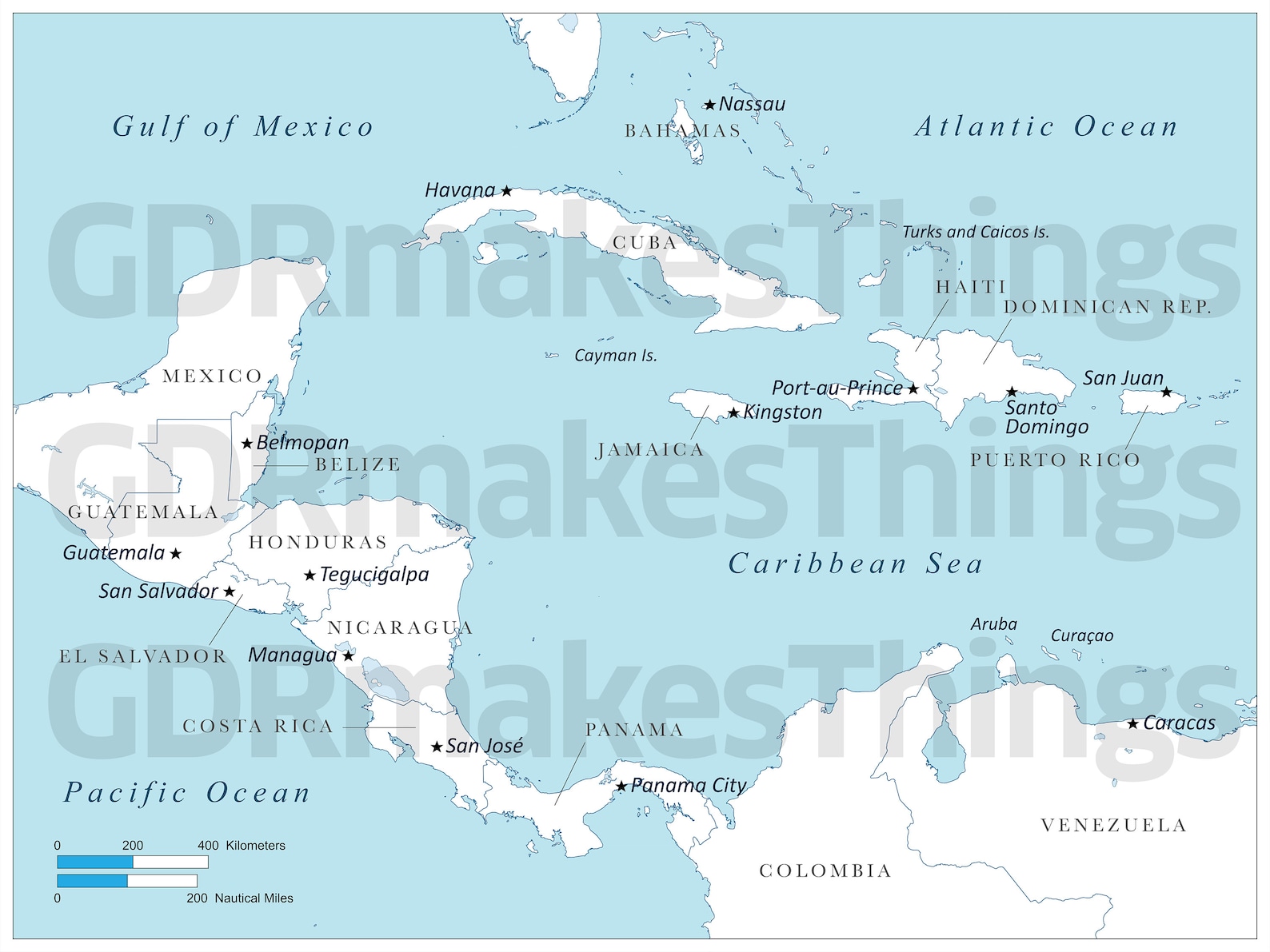 Digital Map of Central America and the Caribbean | High-resolution Maps ...
