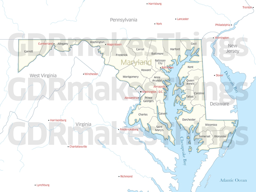 High Resolution Digital Color Map of the Counties of the State of ...