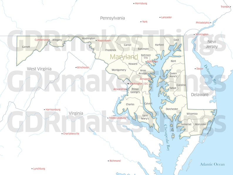 High Resolution Digital Color Map of the Counties of the State of ...