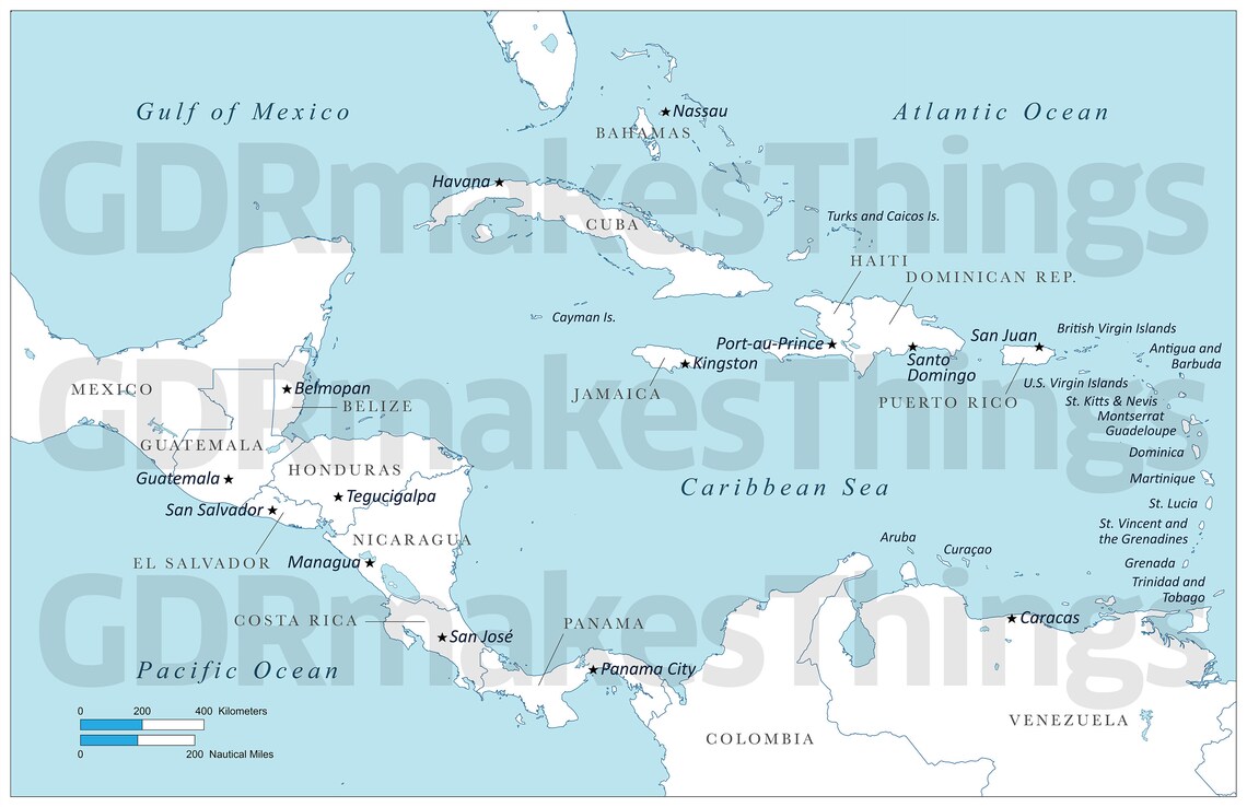 Digital Map of Central America and the Caribbean High-resolution Maps ...