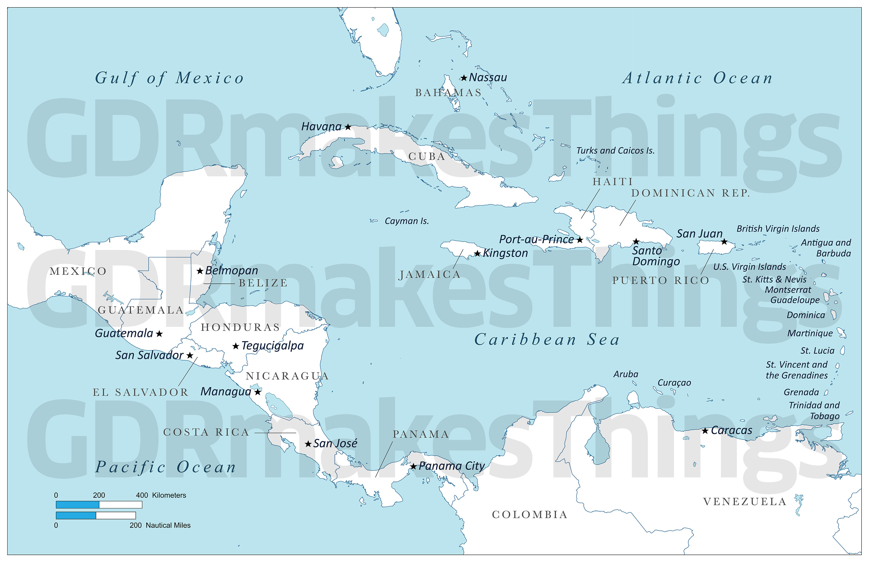 Digital Map of Central America and the Caribbean | High-resolution Maps ...